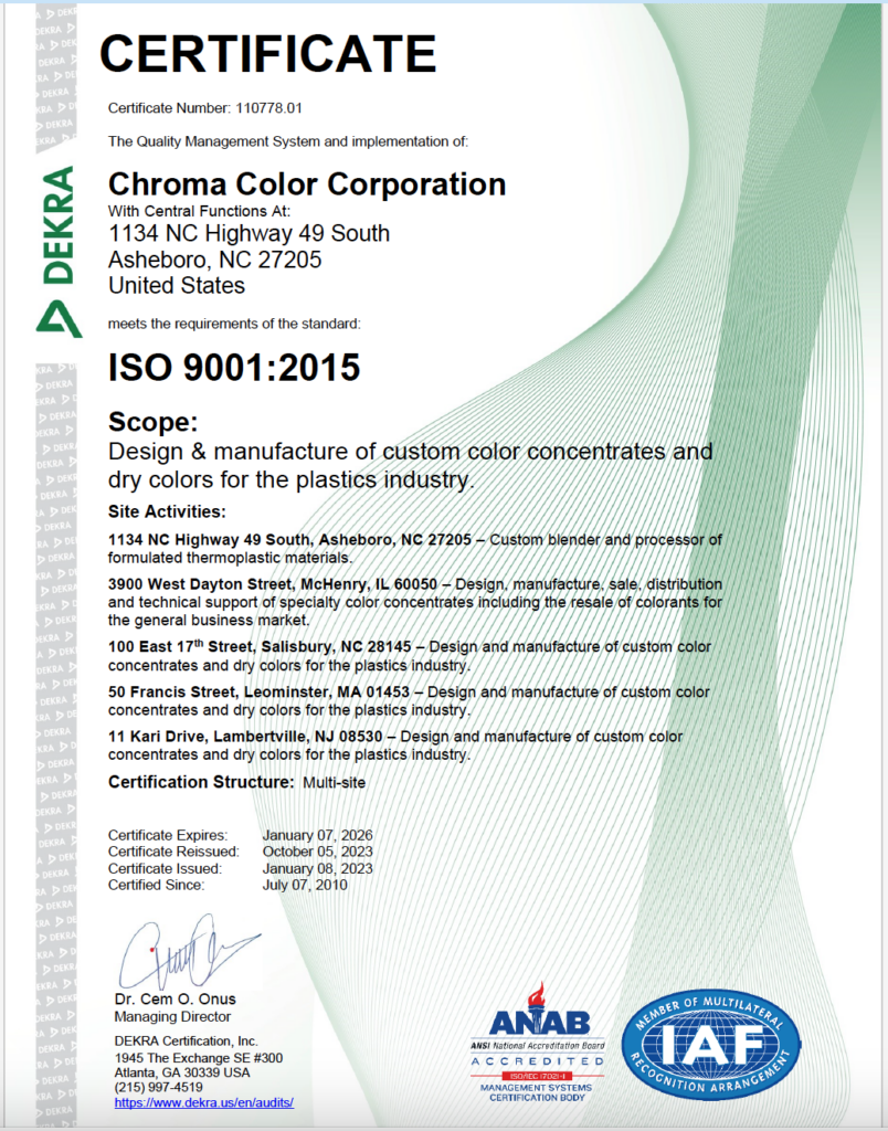 ISO/ Quality – Chroma Color® Corporation